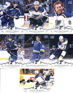 2018-19 upper deck series 1 and 2 hockey complete st. louis blues team set of 14 cards: jaden schwartz(#152), colton parayko(#153), vladimir tarasenko(#154), alexander steen(#155), joel edmundson(#156), brayden schenn(#157), dmitrij jaskin(#158), david pe