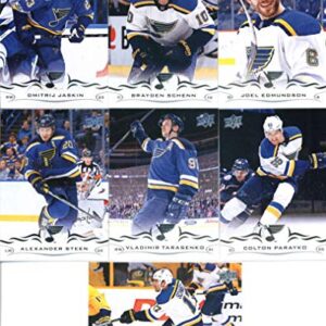 2018-19 Upper Deck Series 1 and 2 Hockey Complete St. Louis Blues Team Set of 14 Cards: Jaden Schwartz(#152), Colton Parayko(#153), Vladimir Tarasenko(#154), Alexander Steen(#155), Joel Edmundson(#156), Brayden Schenn(#157), Dmitrij Jaskin(#158), David Pe