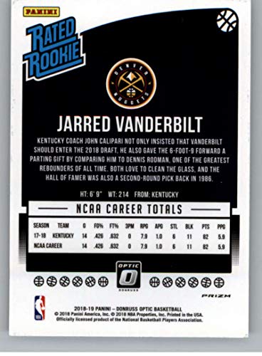 2018-19 Donruss Optic Shock Basketball #151 Jarred Vanderbilt Denver Nuggets Rated Rookie Official NBA Trading Card Produced By Panini