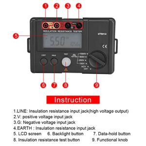 Digital Resistance Ground Earth Tester UT501A 1000V Insulation Resistance Tester Earth Ground Resistance Earth Ground Resistance Meter Multimeter Voltmeter Earth Resistance Tester