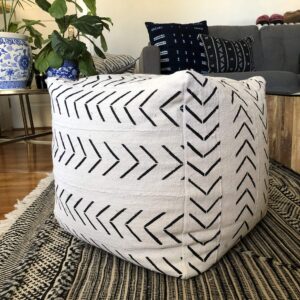 white arrow print mudcloth square pouf