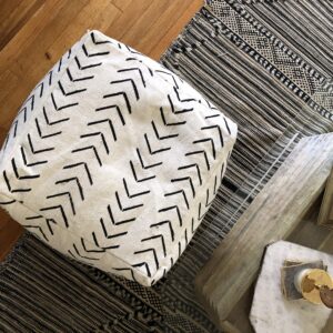 White Arrow Print Mudcloth Square Pouf