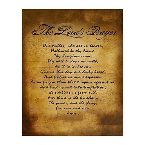 The Lord's Prayer-Antique Brown-Matthew 6: 9-13- Brown Parchment Print- 8 x 10" Wall Art- Ready to Frame. Rustic Scroll-Script Design-Home Décor, Kitchen Décor-Christian Gifts. Inspirational Prayer.