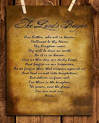 The Lord's Prayer-Antique Brown-Matthew 6: 9-13- Brown Parchment Print- 8 x 10" Wall Art- Ready to Frame. Rustic Scroll-Script Design-Home Décor, Kitchen Décor-Christian Gifts. Inspirational Prayer.