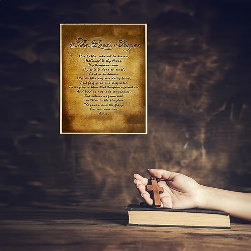 The Lord's Prayer-Antique Brown-Matthew 6: 9-13- Brown Parchment Print- 8 x 10" Wall Art- Ready to Frame. Rustic Scroll-Script Design-Home Décor, Kitchen Décor-Christian Gifts. Inspirational Prayer.