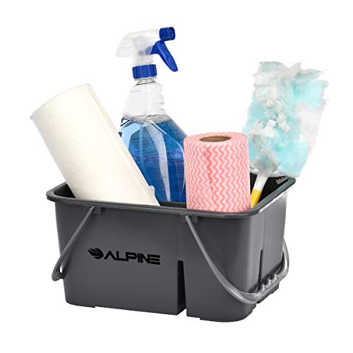 Alpine Industries 4 Compartment Plastic Cleaning Caddy – Heavy Duty Divided Cleaner & Tools Bucket for Sanitizing Commercial Bathroom Floors & Windows