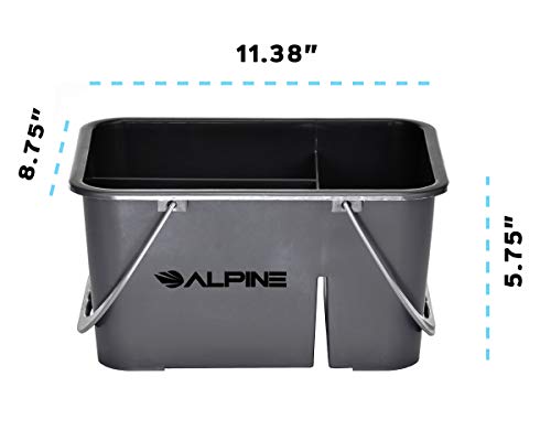 Alpine Industries 4 Compartment Plastic Cleaning Caddy – Heavy Duty Divided Cleaner & Tools Bucket for Sanitizing Commercial Bathroom Floors & Windows