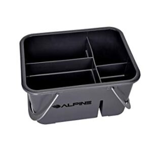 Alpine Industries 4 Compartment Plastic Cleaning Caddy – Heavy Duty Divided Cleaner & Tools Bucket for Sanitizing Commercial Bathroom Floors & Windows