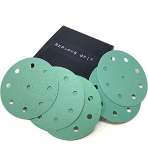 serious grit - 5-inch 9-hole sanding discs assortment - 80, 120, 150, 180, 220 grit (10 of each) - heavy-duty hook & loop film discs - sandpaper for random orbital sanders - 50 pack box