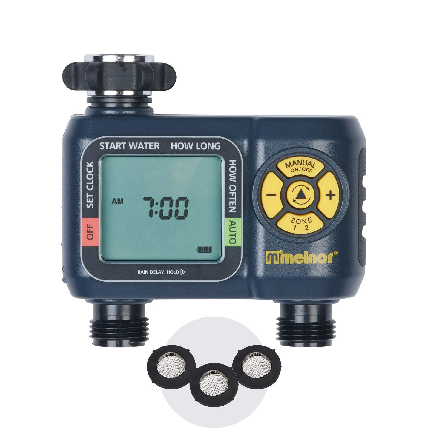 Melnor 65035-AMZ AquaTimer 2-Zone Digital Water Timer with 3 Stainless Steel Filter Washers Set