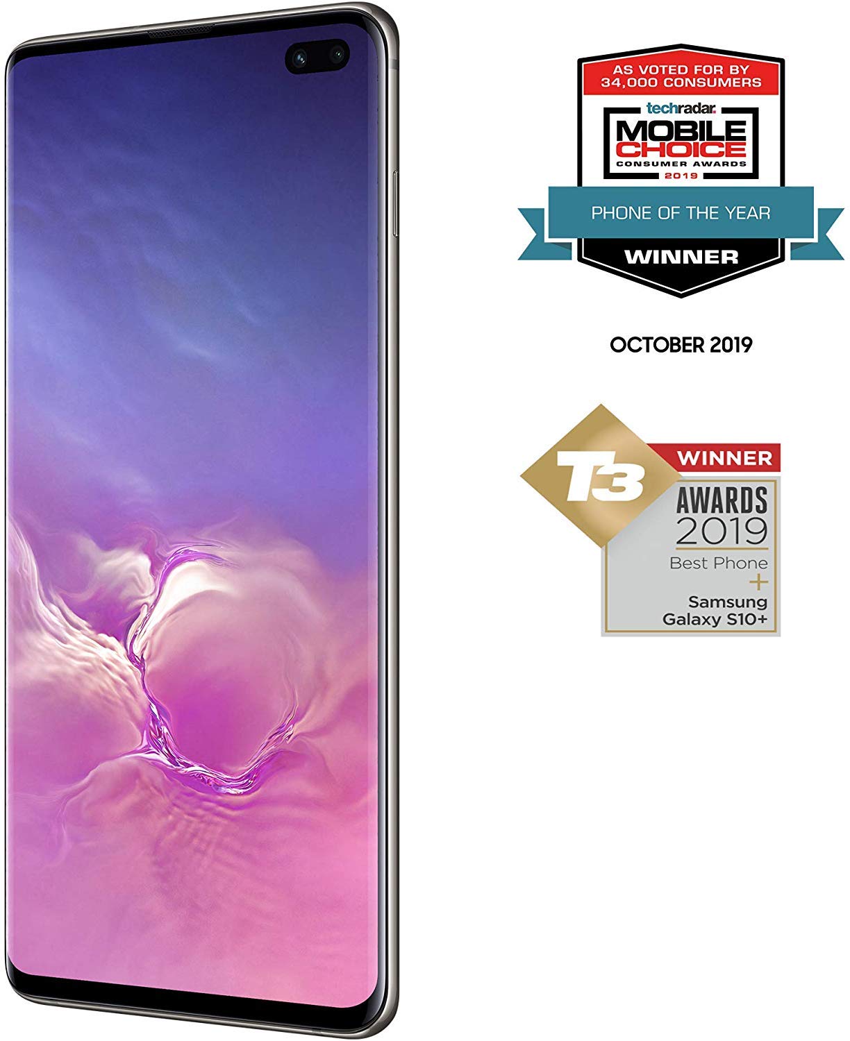 Samsung Galaxy S10+ Plus 128GB / 8GB RAM SM-G975F Hybrid/Dual-SIM (GSM Only, No CDMA) Factory Unlocked 4G/LTE Smartphone - International Version (Prism Black, 128GB)