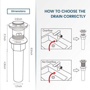 REGALMIX Pop Up Drain, Bathroom Faucet Vessel Vanity Sink Drain Stopper, Built-in Anti-Clogging Strainer, Polished Chrome with Overflow, Fits Standard American Drain Hole(1-1/2" to 1-3/4") R086H-CP…