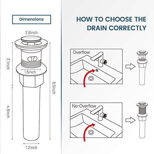 REGALMIX Pop Up Drain, Bathroom Faucet Vessel Vanity Sink Drain Stopper, Built-in Anti-Clogging Strainer, Polished Chrome with Overflow, Fits Standard American Drain Hole(1-1/2" to 1-3/4") R086H-CP…