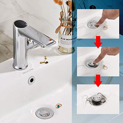 REGALMIX Pop Up Drain, Bathroom Faucet Vessel Vanity Sink Drain Stopper, Built-in Anti-Clogging Strainer, Polished Chrome with Overflow, Fits Standard American Drain Hole(1-1/2" to 1-3/4") R086H-CP…