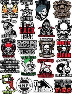 welding stickers for welding hood & tool box – 100% vinyl stickers – stickers for adults – badass welder stickers including, flux, rods, hood, flash, fire, welds