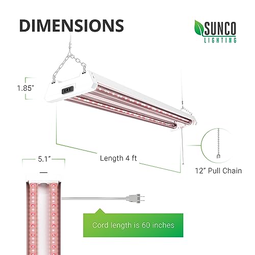 Sunco Lighting 4FT LED Grow Light for Indoor Plants 40W, Full Spectrum, Hanging Suspended Fixture, Linkable, Plug in, Greenhouse Year Round for Indoor Plants Seedlings Vegetables Flowers 4 Pack