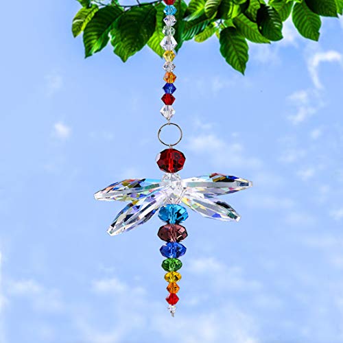 Hanging Dragonfly Pendant Chandelier Crystal Ball Prisms Rainbow Beads Chakra Suncatcher Home Windows Decor