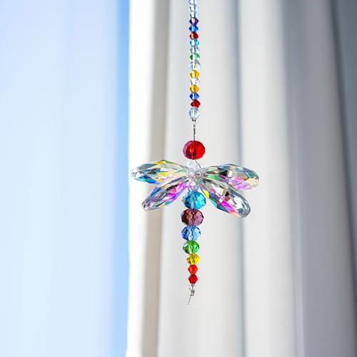 Hanging Dragonfly Pendant Chandelier Crystal Ball Prisms Rainbow Beads Chakra Suncatcher Home Windows Decor