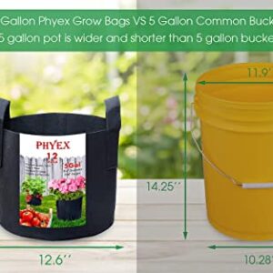 PHYEX 12-Pack 5 Gallon Nonwoven Grow Bags, Aeration Fabric Pots with Durable Handles, Come with 12 Pcs Plant Labels