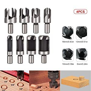 8 Pcs Chamfer Wood Plug Cutter Drills Straight & Tapered Taper Claw Type Drill Bits 5/8" 1/2" 3/8" 1/4" Woodworking Cutting Tool