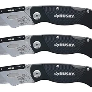 Folding Sure-Grip Lock Back Utility Knives Multi Pack (3 Piece Set: 3 x Husky Knives w/Blades) (Colors Vary) (Multi Pack)