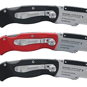 Folding Sure-Grip Lock Back Utility Knives Multi Pack (3 Piece Set: 3 x Husky Knives w/Blades) (Colors Vary) (Multi Pack)