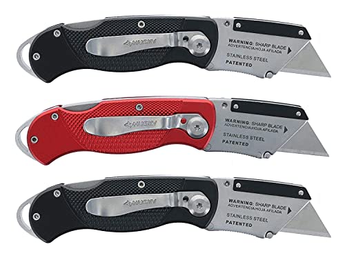 Folding Sure-Grip Lock Back Utility Knives Multi Pack (3 Piece Set: 3 x Husky Knives w/Blades) (Colors Vary) (Multi Pack)