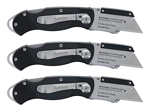 Folding Sure-Grip Lock Back Utility Knives Multi Pack (3 Piece Set: 3 x Husky Knives w/Blades) (Colors Vary) (Multi Pack)