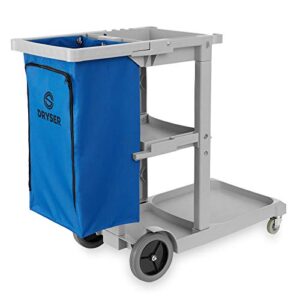 dryser commercial janitorial cleaning cart on wheels - housekeeping caddy with shelves and vinyl bag