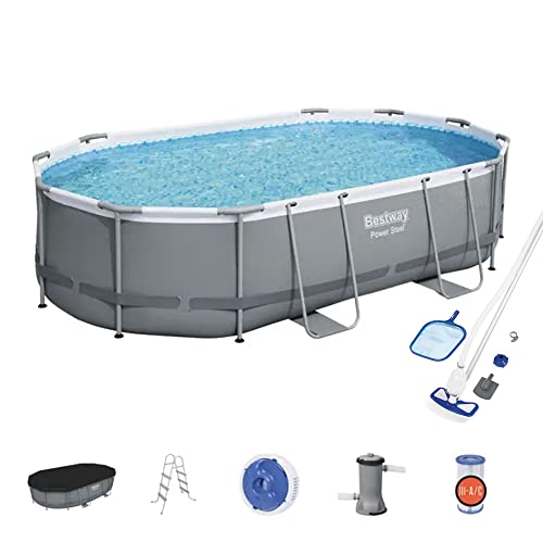 Bestway 56655E-BW 16 Foot x 10 Foot x 42 Inch Above Ground Swimming Pool Set with Filter Pump with Bestway 58234E-BW Maintenance Cleaning Kit