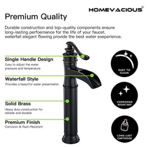 Vessel Sink Faucet Oil Rubbed Bronze Waterfall with Pop Up Drain Assembly Commercial Farmhouse Tall Body Mixer Tap Bowl Single Handle One Hole Without Overflow Supply Line Lead-Free