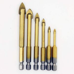 Meichoon Tile Drill Bits Set Glass 4-12mm 6PCS, Tungsten Carbide Titanium Coated 3 Cutting Triangle Head Drill Bit with Hex Shank for Tile Concrete Brick Glass Plastic and Wood DC05