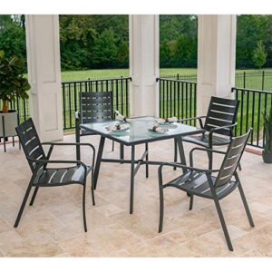 hanover cortino 5-piece grade patio dining set commercial outdoor furniture, gunmetal