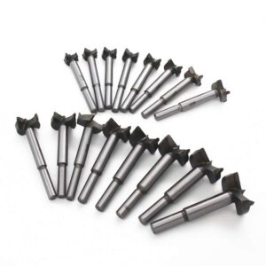 meichoon forstner drill bit set 15-35mm 16 pcs, carbide forstner bits high speed steel wood tool punching bit wood slabs flat wing drilling hole hinge cemented carbide drilling counterbore dc01