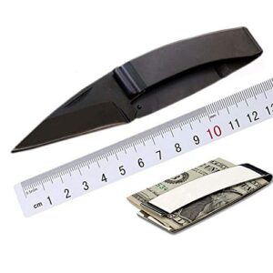 money clip pocket folding knife - edc fold knives stainless steel silver blade and handle (black)