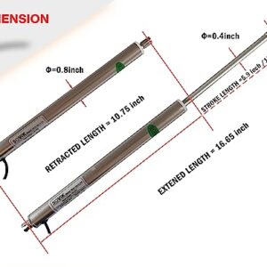 SOViK 12V DC Micro Linear Actuator 6 inch Stroke Max Force 22lbs Speed 0.5"/sec Tube Diameter 0.8" Internal Limit Switch