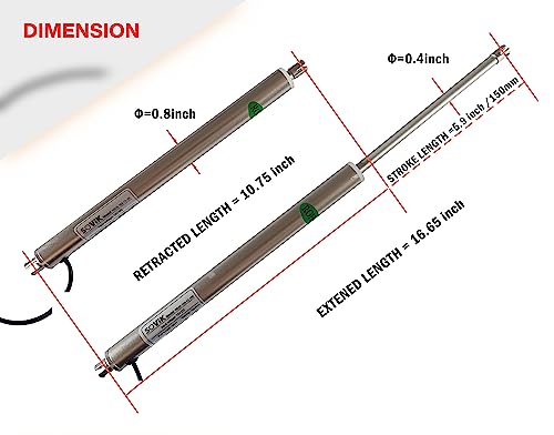 SOViK 12V DC Micro Linear Actuator 6 inch Stroke Max Force 22lbs Speed 0.5"/sec Tube Diameter 0.8" Internal Limit Switch