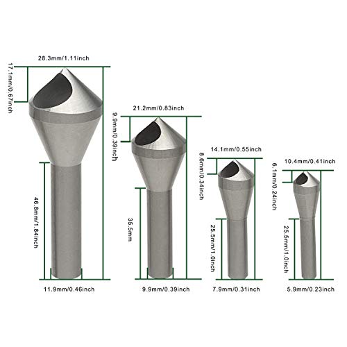 OCGIG 4pcs Countersink Chamfer Tool HSS(4241) Deburring Tool Set Metal Wood Drill Bits