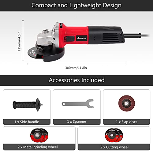 AVID POWER Angle Grinder, 7.5-Amp 4-1/2 inch Electric Grinder Power Tools with Grinding and Cutting Wheels, Flap Disc and Auxiliary Handle for Cutting, Grinding, Polishing and Rust Removal - Red