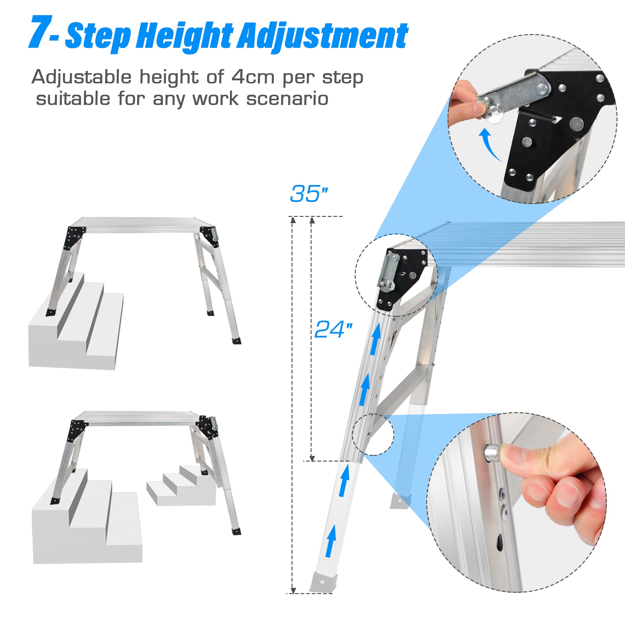 ORIENTOOLS Adjustable Work Platform Step Ladder,Portable Folding Aluminum Step Ladder,Scaffolding Platform of Capacity 330 LBS Heavy Duty,Adjustable Height 25 to 35 inches