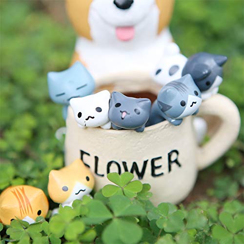 Apol Set of 6 Cartoon Lucky Cat Micro Landscape DIY Miniature Craft Garden Home Decoration Plant Pots Bonsai Craft Decor