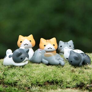 Apol Set of 6 Cartoon Lucky Cat Micro Landscape DIY Miniature Craft Garden Home Decoration Plant Pots Bonsai Craft Decor