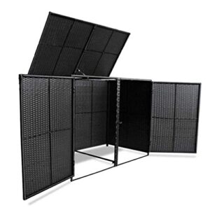 festnight 2 wheelie bin shed storage with 2 individually doors for garden poly rattan black 58.3"x31.5"x43.7"