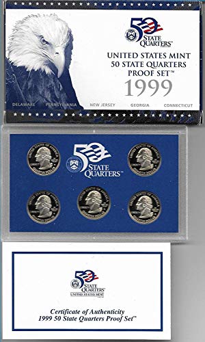 1999 S U.S. Mint Proof State Quarter Set - 5 Coins - OGP Original Government Packaging Superb Gem Uncirculated