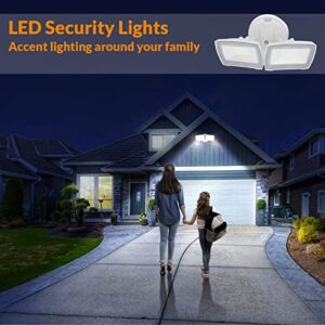 LEPOWER 2 Pack LED Security Light Dusk to Dawn Outdoor Flood Light Fixture with 2 Adjustable Heads, 3000LM/28W, 5500K, IP65 Waterproof Exterior Flood Lights for Garage, Backyard (White)