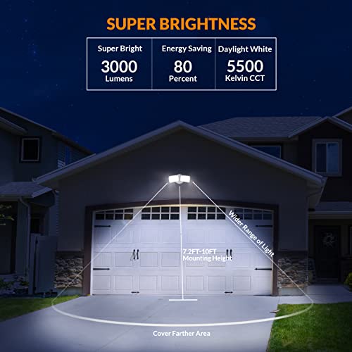 LEPOWER 2 Pack LED Security Light Dusk to Dawn Outdoor Flood Light Fixture with 2 Adjustable Heads, 3000LM/28W, 5500K, IP65 Waterproof Exterior Flood Lights for Garage, Backyard (White)