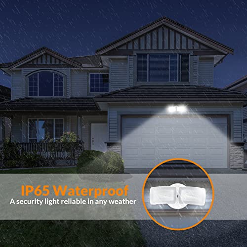 LEPOWER 2 Pack LED Security Light Dusk to Dawn Outdoor Flood Light Fixture with 2 Adjustable Heads, 3000LM/28W, 5500K, IP65 Waterproof Exterior Flood Lights for Garage, Backyard (White)