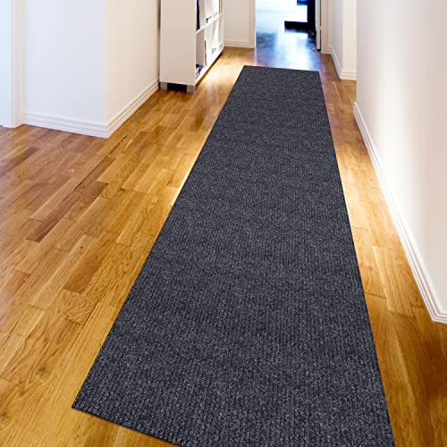 Scrape Rib Solid Design Non-Slip Rubberback 3x10 Indoor/Outdoor Waterproof Runner Rug for Hallway, Kitchen, Living Room, Garage, Patio, 2'7" x 9'10", Black