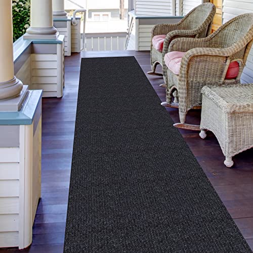 Scrape Rib Solid Design Non-Slip Rubberback 3x10 Indoor/Outdoor Waterproof Runner Rug for Hallway, Kitchen, Living Room, Garage, Patio, 2'7" x 9'10", Black