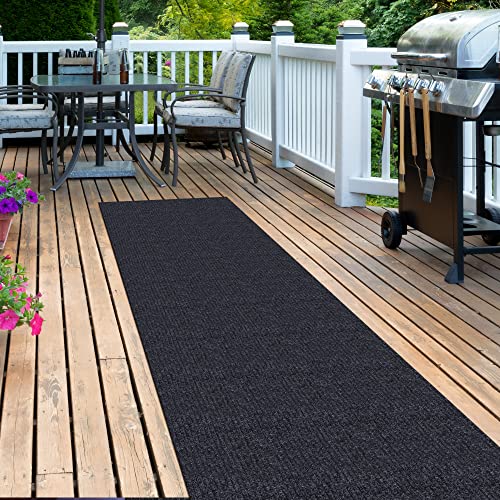 Scrape Rib Solid Design Non-Slip Rubberback 3x10 Indoor/Outdoor Waterproof Runner Rug for Hallway, Kitchen, Living Room, Garage, Patio, 2'7" x 9'10", Black